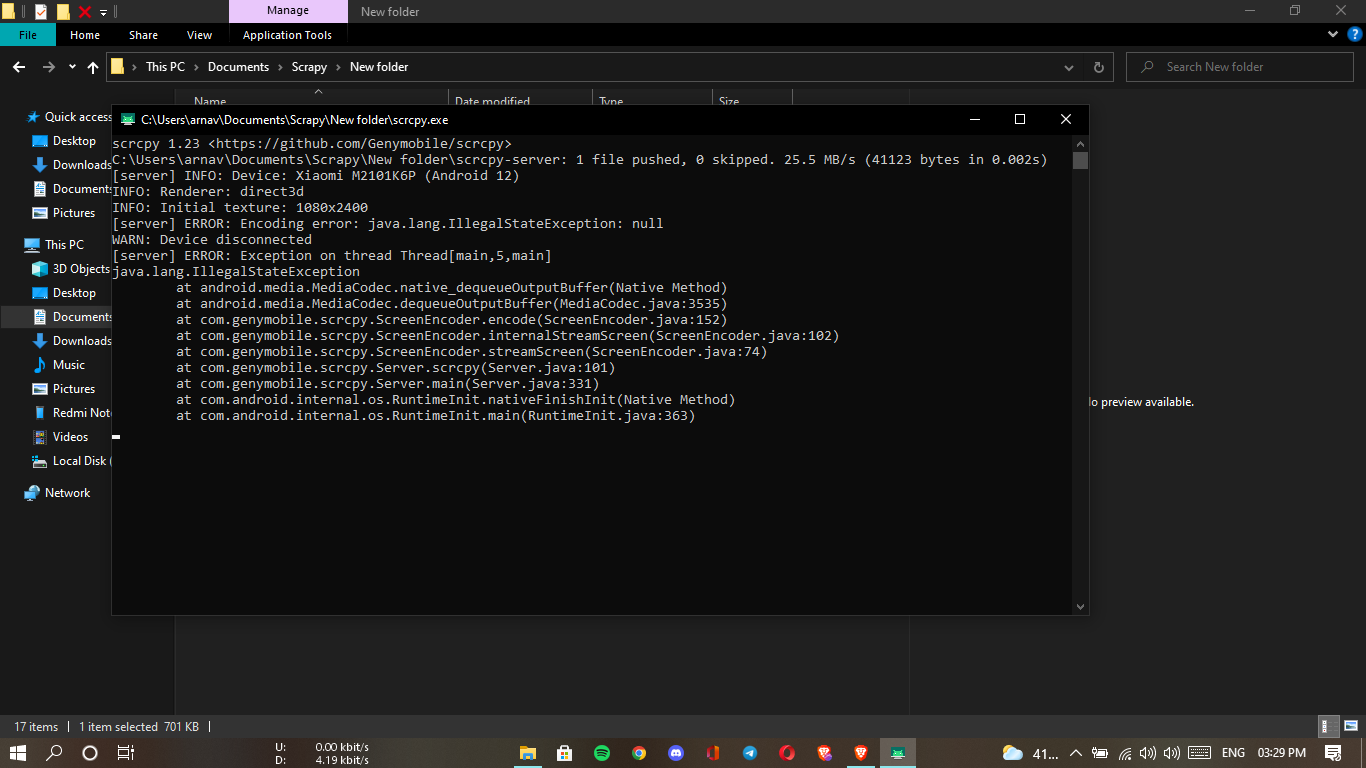 Scrapy Exiting after showing Error - Device not connected. · Issue #3183 · Genymobile/scrcpy ...