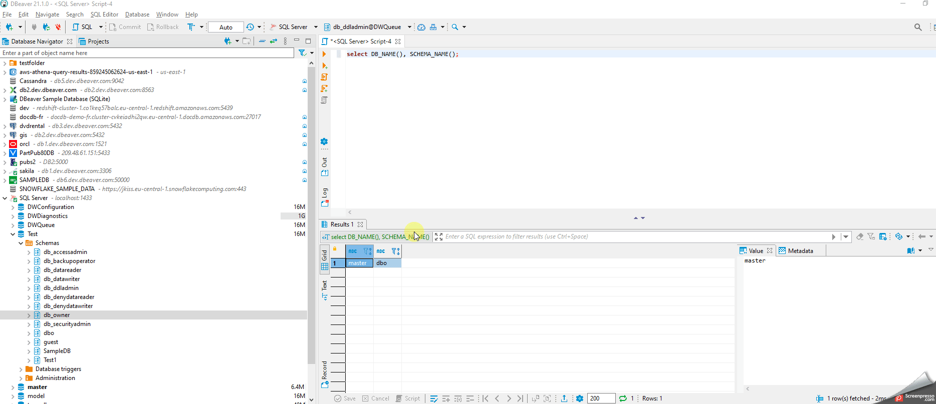 Active schema selection shows wrong options for SQL Server · Issue ...