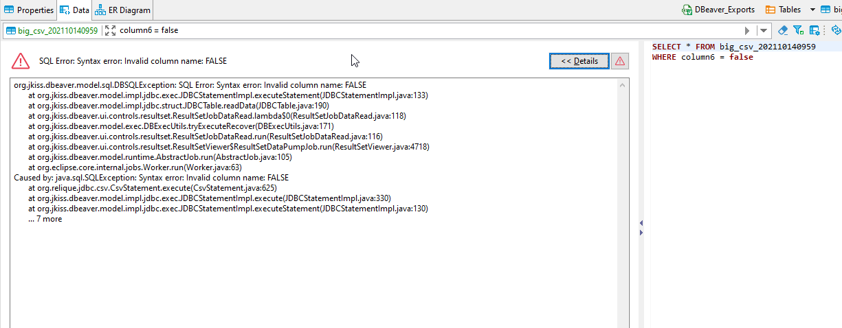 CSV: Wrong filter applied on boolean columns · Issue #14239 · dbeaver/dbeaver · GitHub