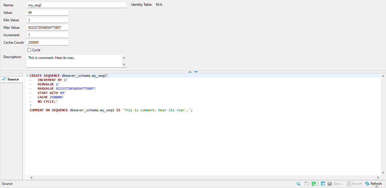 Sequence DDL is not refreshed with a corresponding button · Issue #17621 · dbeaver/dbeaver · GitHub