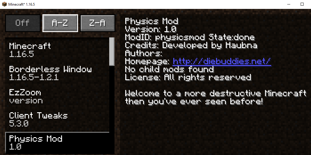 Incorrect info in forge mod list [BUG] · Issue #190 · haubna/PhysicsMod · GitHub