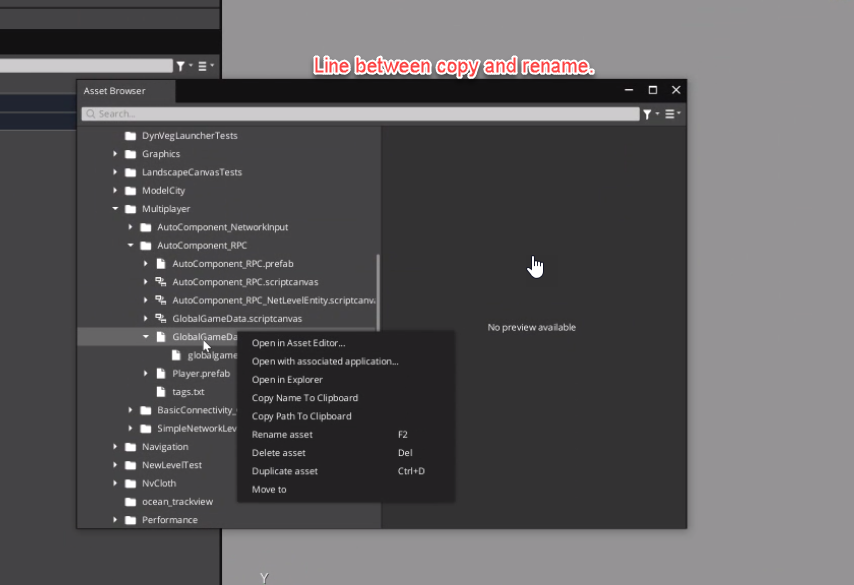 Asset Browser - right click - Divider line missing between primary action and secondary action ...