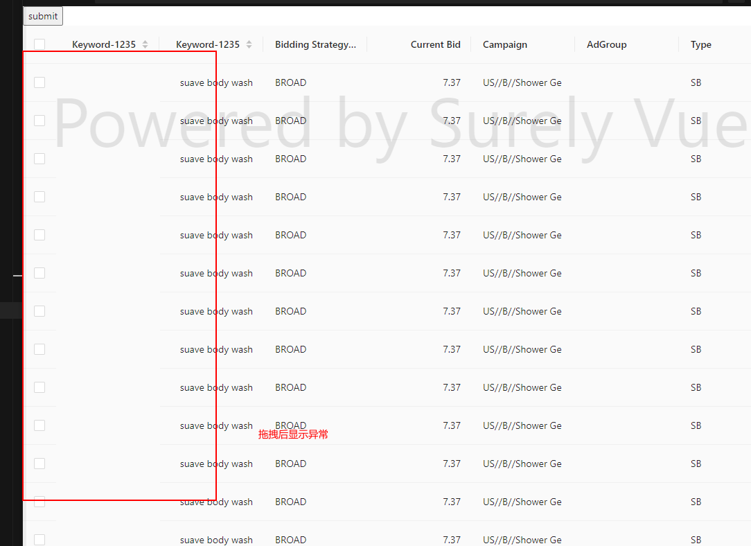 列拖拽显示异常 · Issue 82 · Surely Vuesurely Table · Github 2596