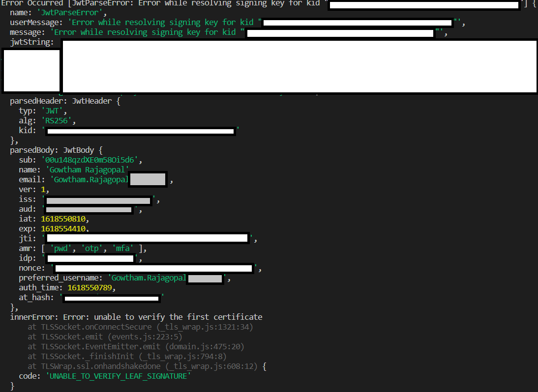 Error while resolving signing key for kid . Unable to verify first ...