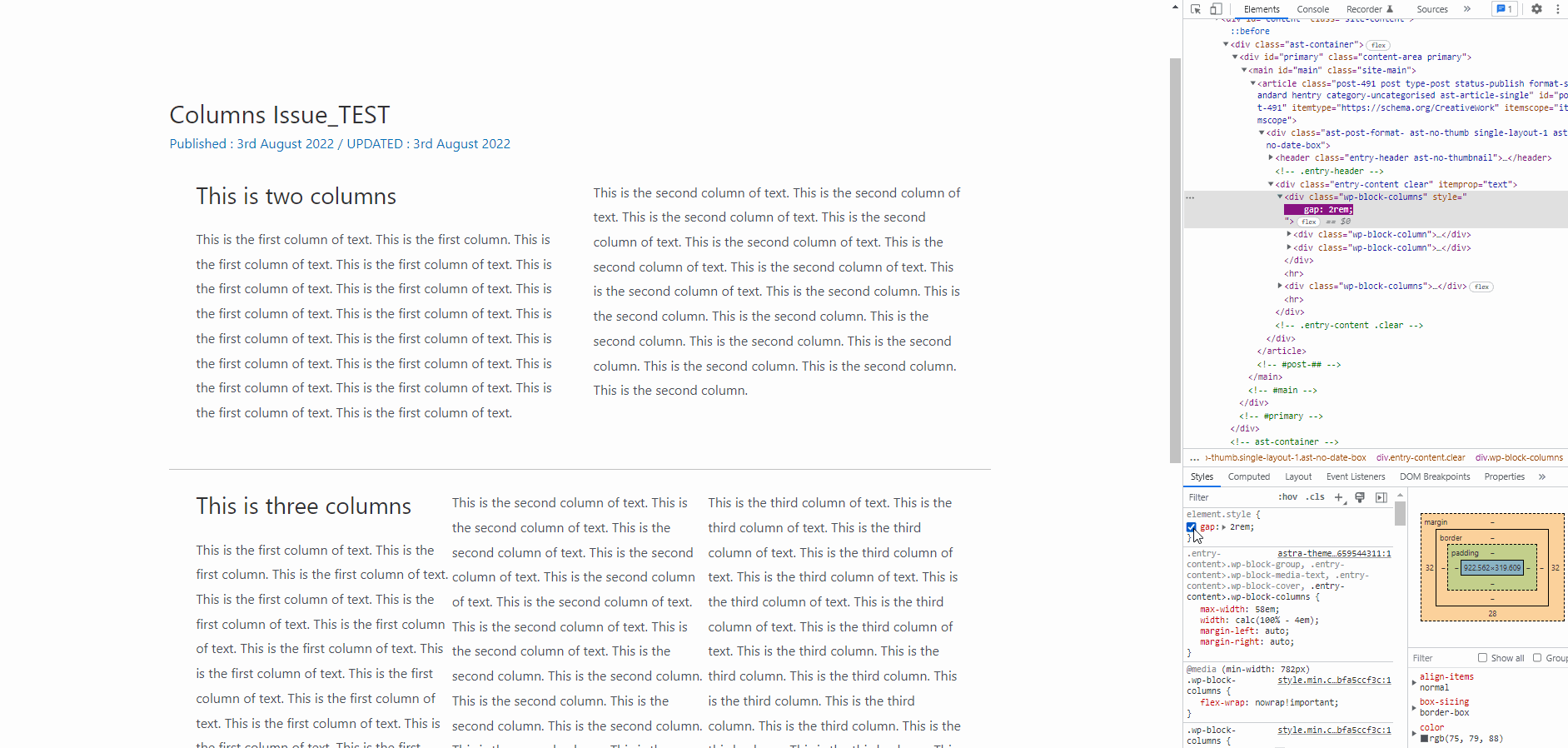 Block columns markup broken in Wordpress 6 · Issue #42923 · WordPress/gutenberg · GitHub