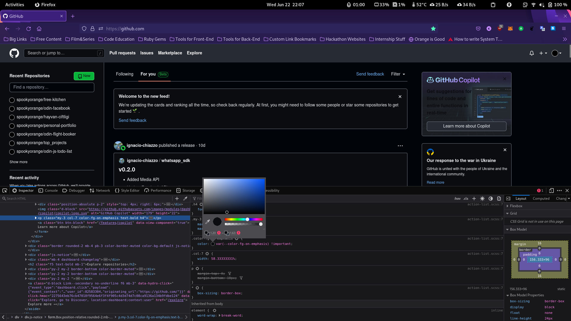 dark high contrast theme index page Copilot part inaccessible ...