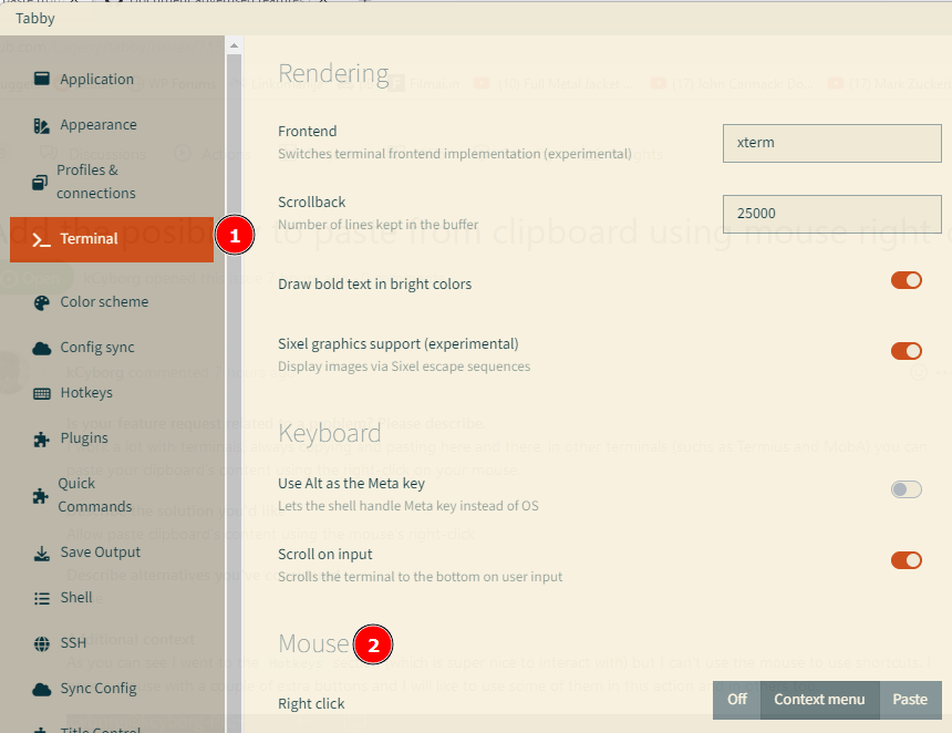 Add the posibility to paste from clipboard using mouse right-click · Issue #7132 · Eugeny/tabby ...