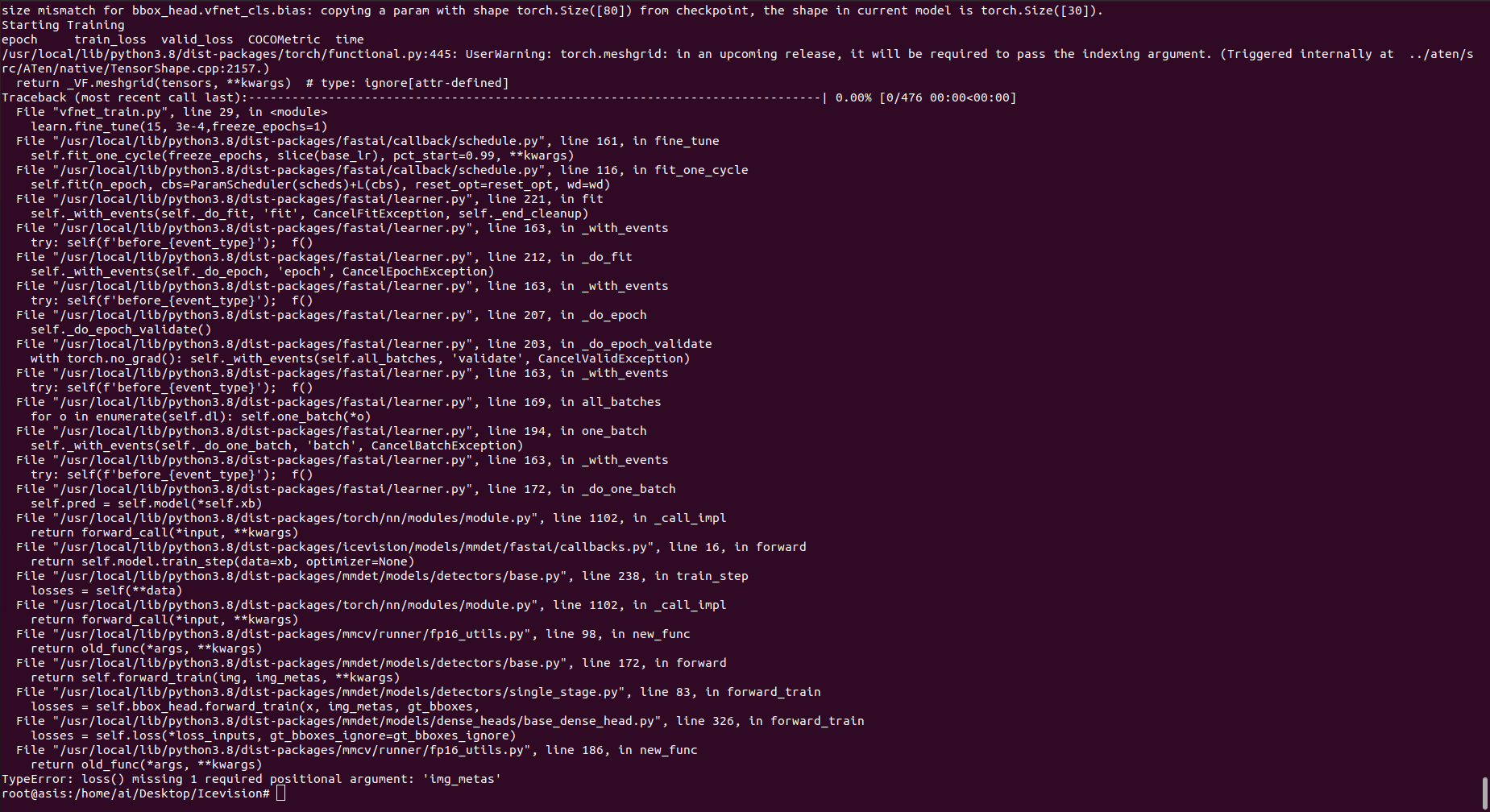Vfnet loss() missing 1 required positional argument: 'img_metas ...