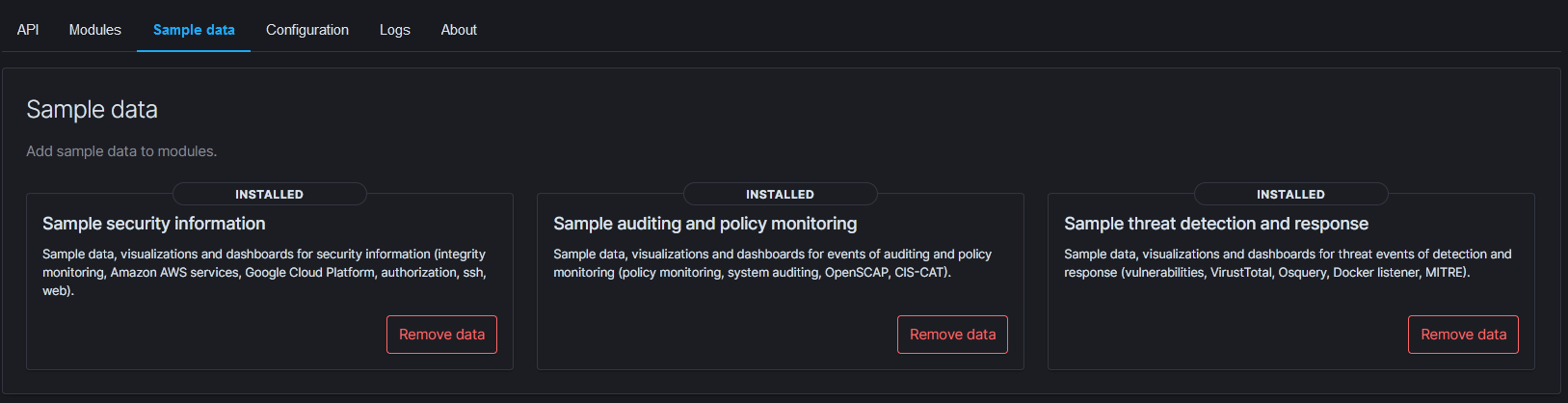 Sample data appears to install by itself, can't remove · Issue #3179 · wazuh/wazuh-dashboard ...