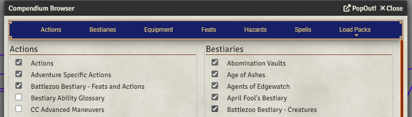 Compendium Browser Extra packs · Issue #4123 · foundryvtt/pf2e · GitHub