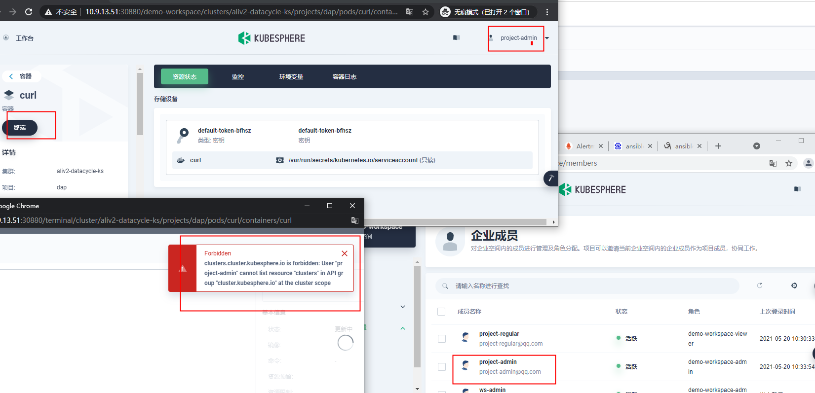 Unable to connect to container terminal due to forbidden error · Issue #3905 · kubesphere ...