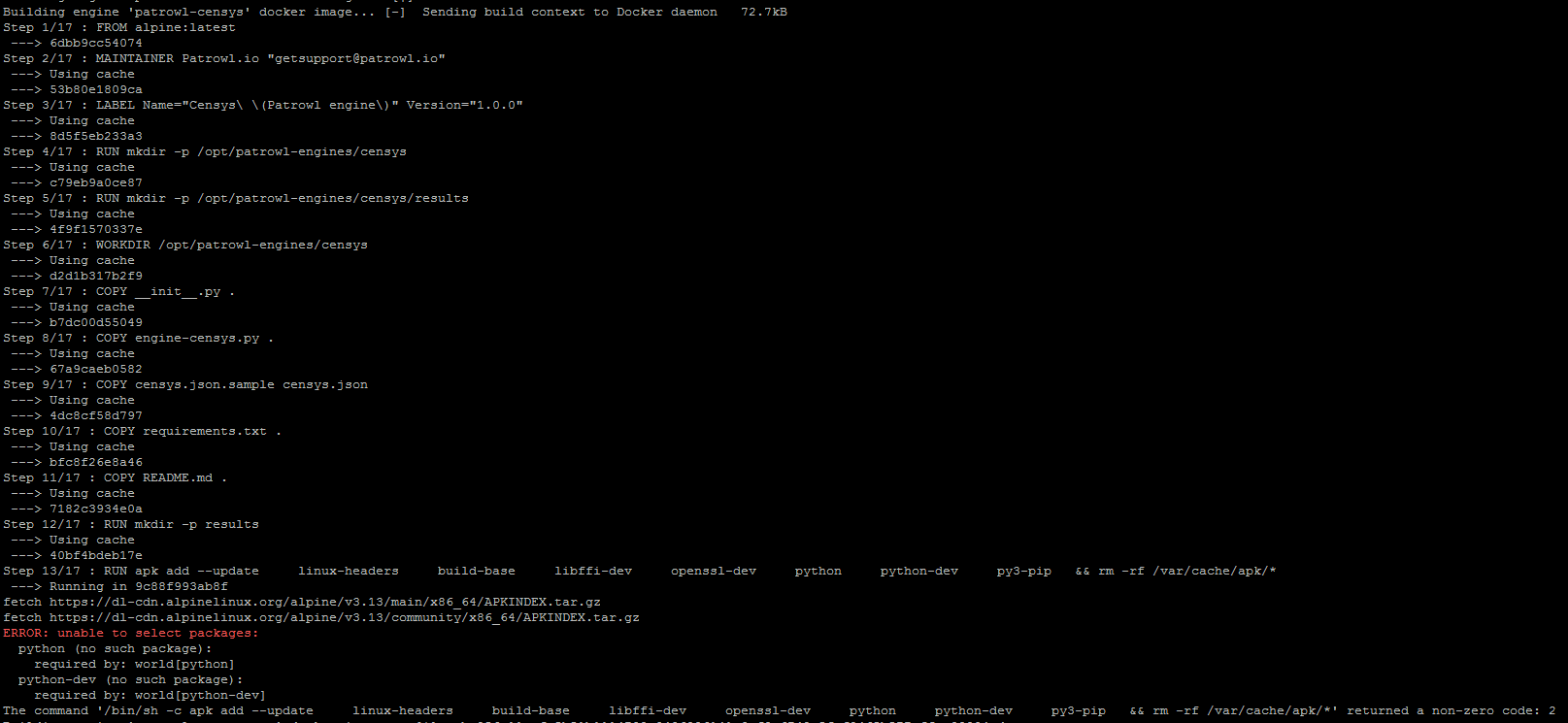 Error build docker "patrowl-wpscan" and "patrowl-censys" · Issue #157 ...