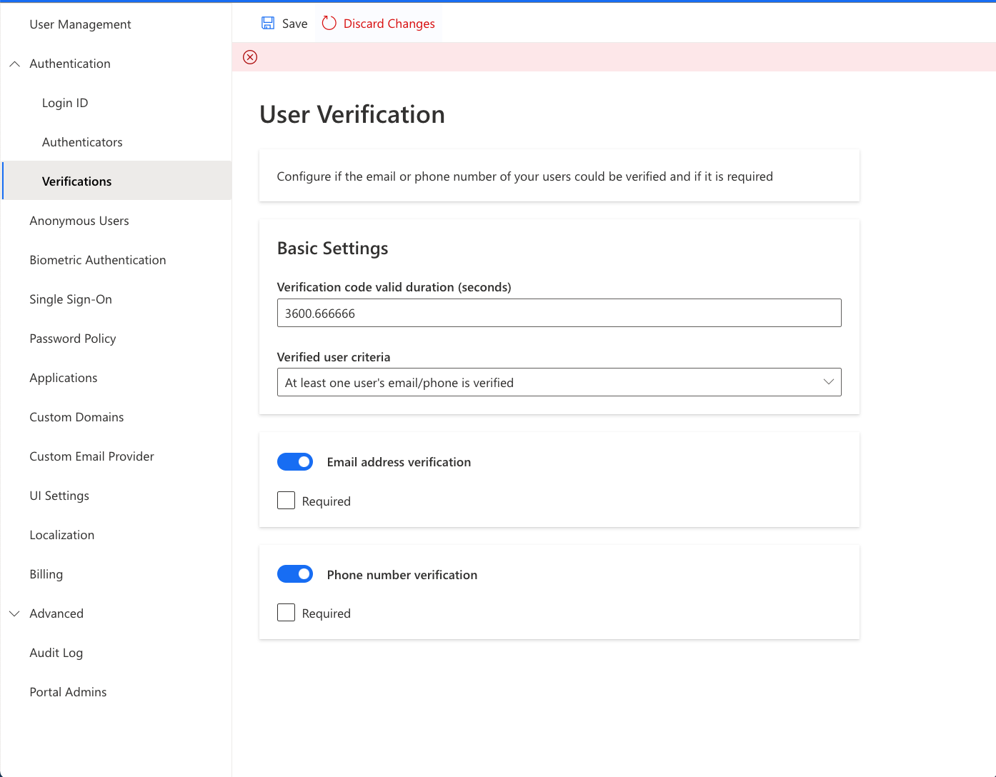 [Authentication] Empty error message is shown if a decimal number is ...