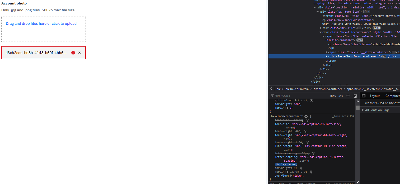 File uploader form requirements are hidden · Issue #6866 · carbon-design-system/carbon · GitHub