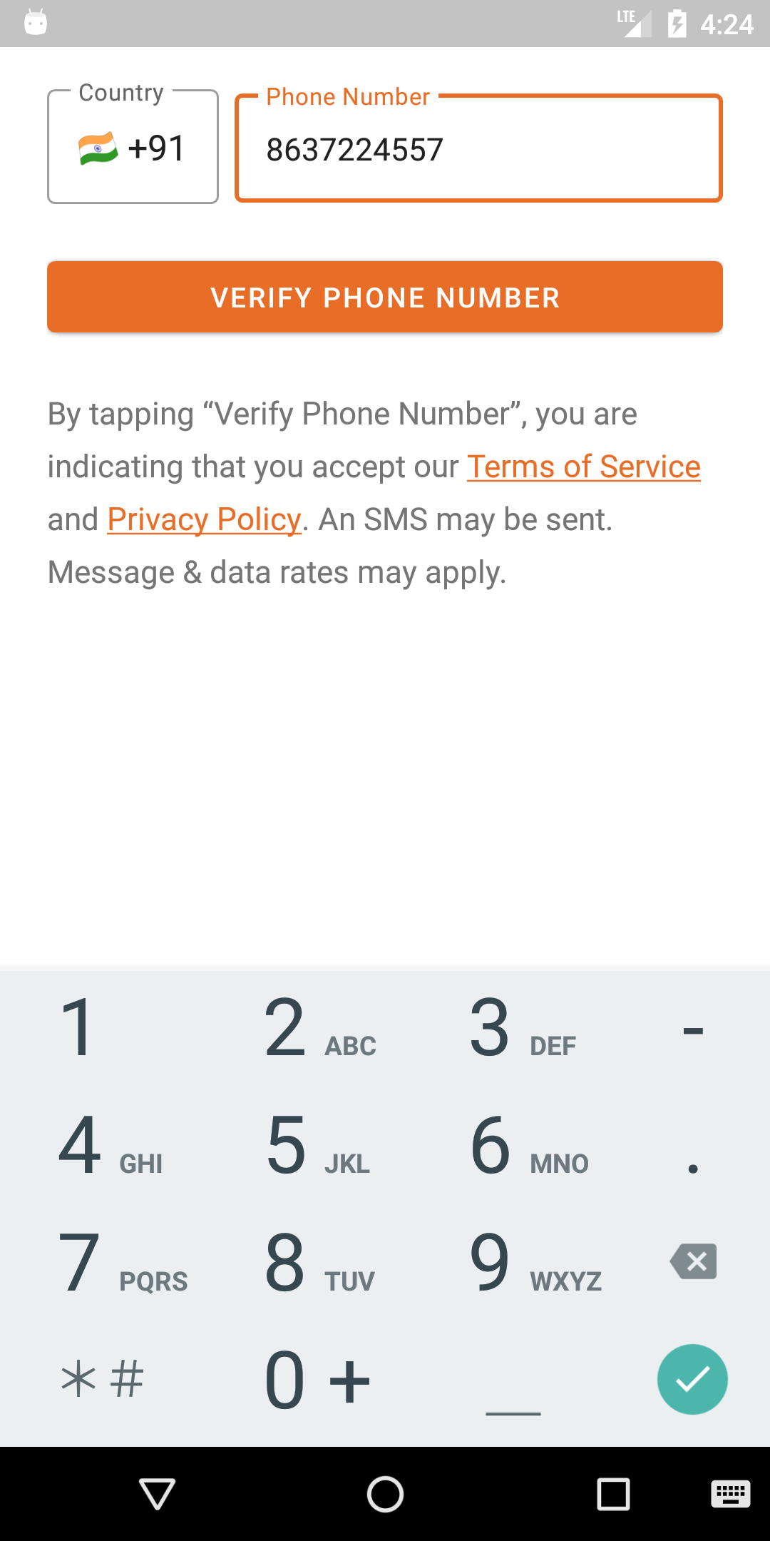 6 digit Code Verification Fails If Phone Number Has Country Code Other 