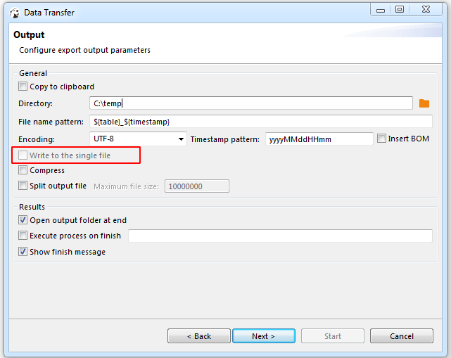 Write to the single file, different table SQL should start at a new ...