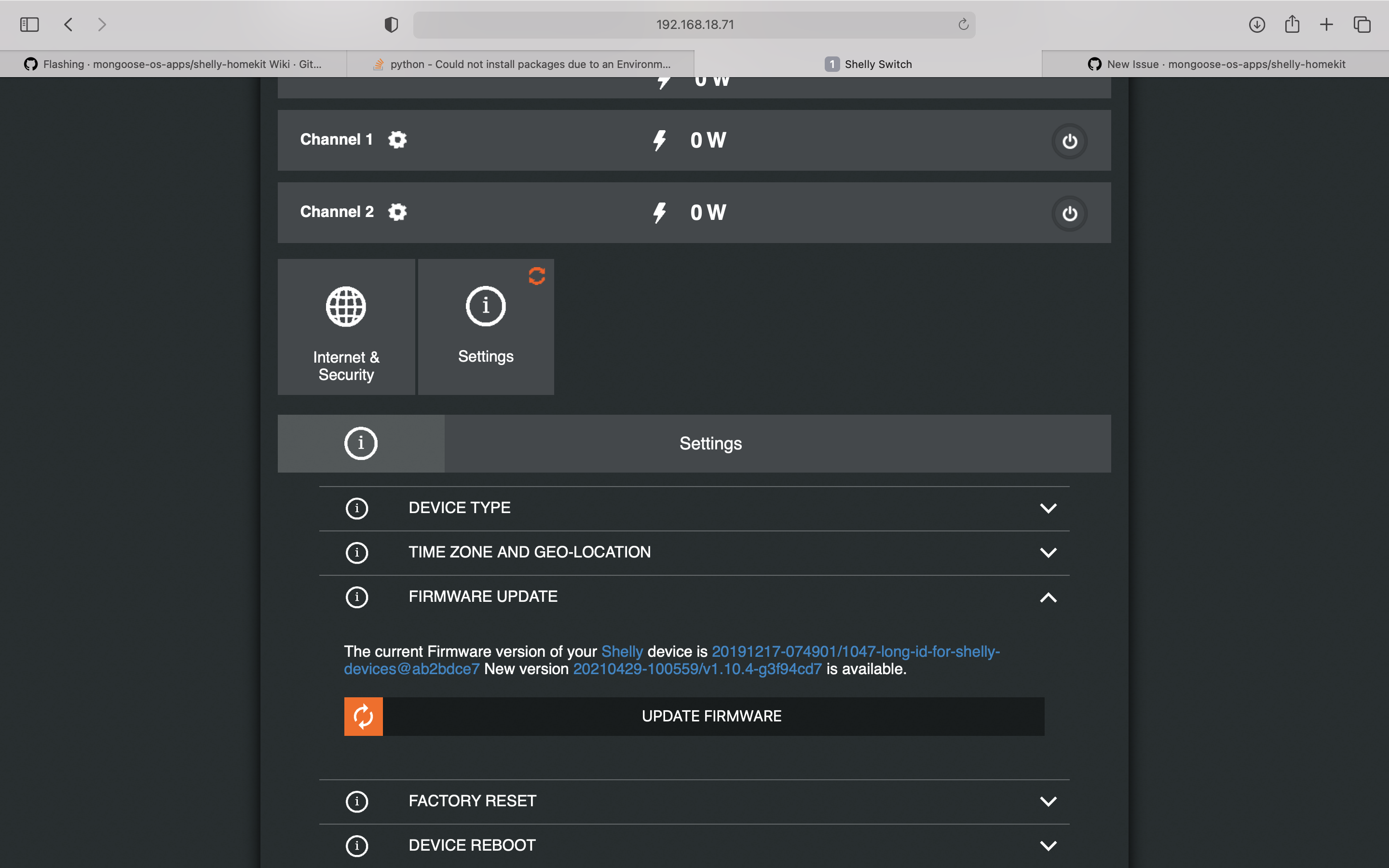 Shelly 2.5 can not be flashed with homekit firmware · Issue #673 · mongoose-os-apps/shelly ...