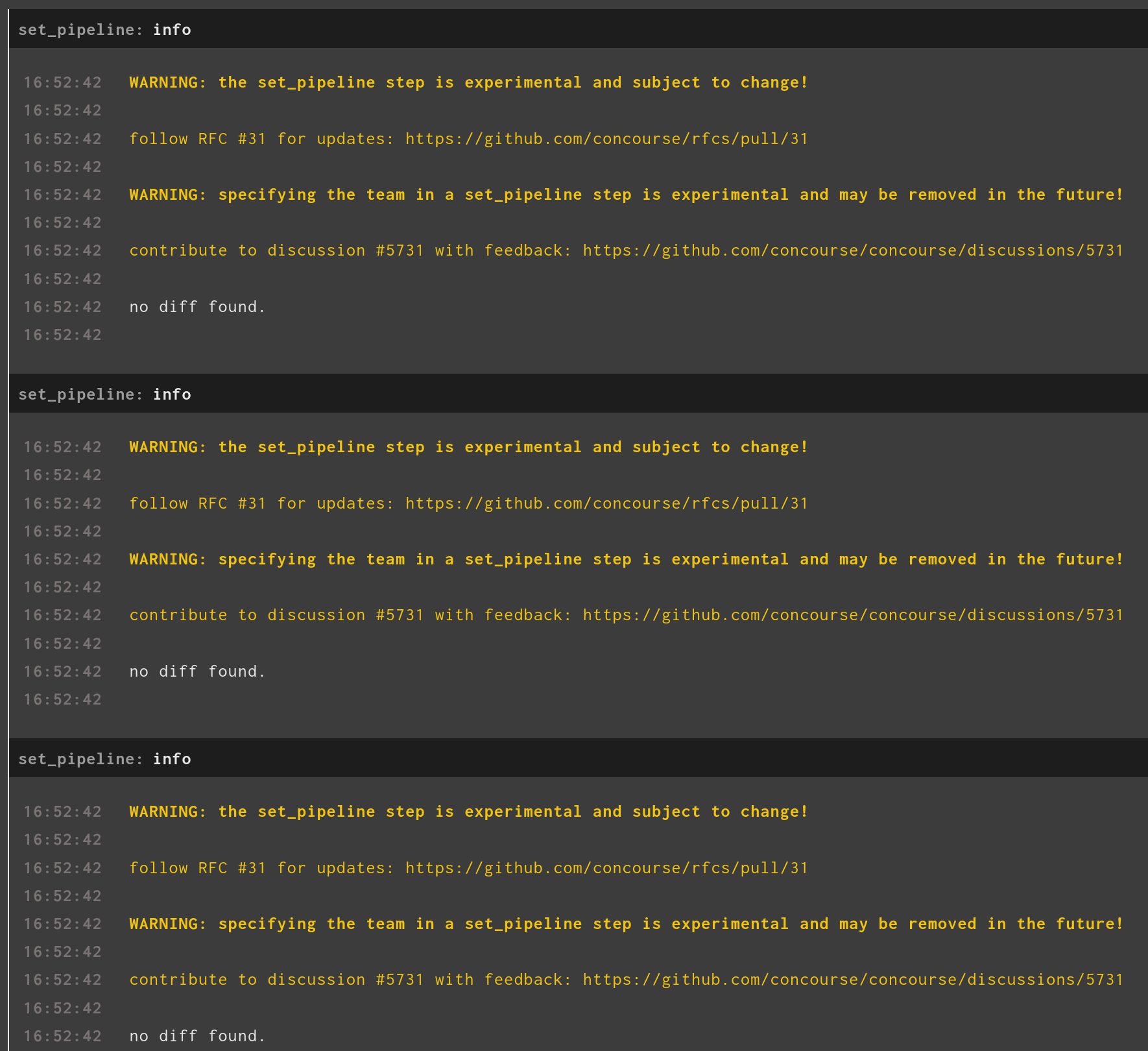Inparallel Setpipeline No Diff Found Log Output Display Behaviour