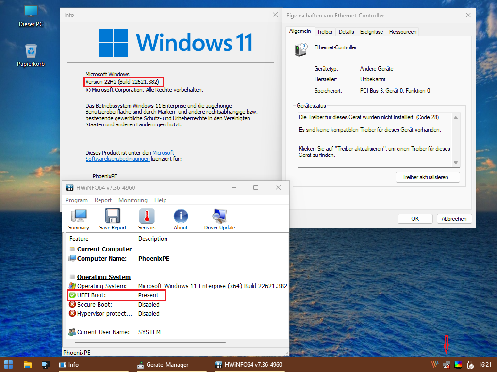 No network connection WIN11 22621.382/525 UEFI · Issue #23 · PhoenixPE ...