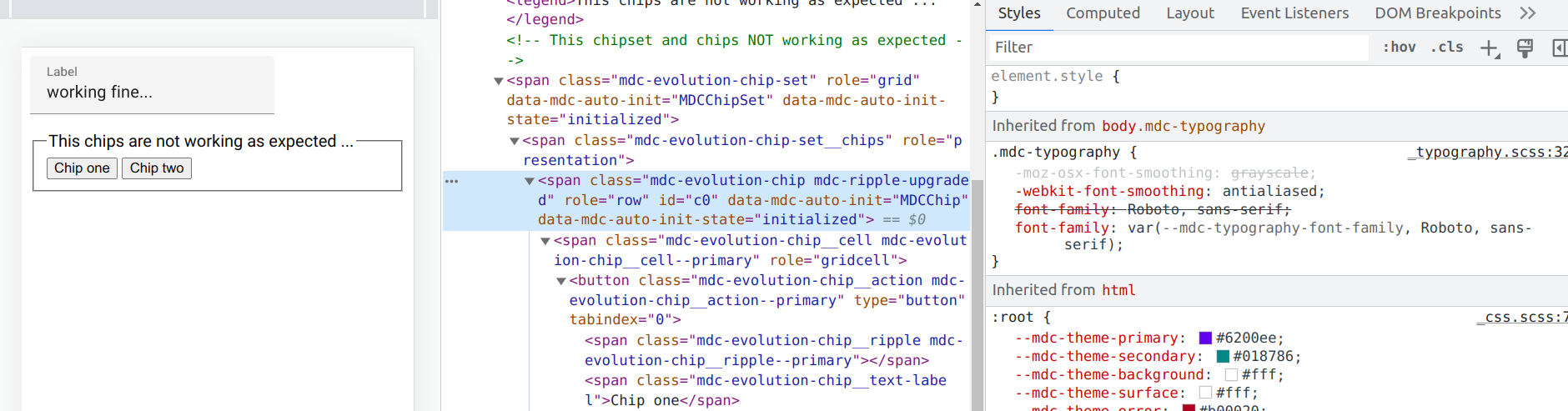 Mdc Chip Css Not Applied To Mdc Evolution Chip Elements · Issue 8117 · Material Components 