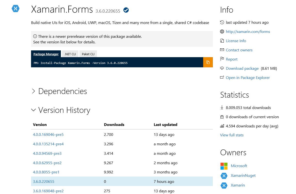 Changelog for Xamarin.Forms 3.6.0.220655 is missing · Issue #5468 · xamarin/Xamarin.Forms · GitHub