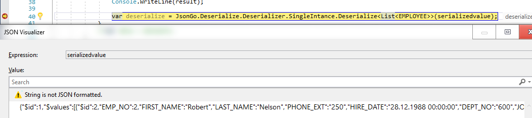 The JSON visualizer from VS2017 doesn't recognize generated JSON as valid · Issue #6 · Ali ...