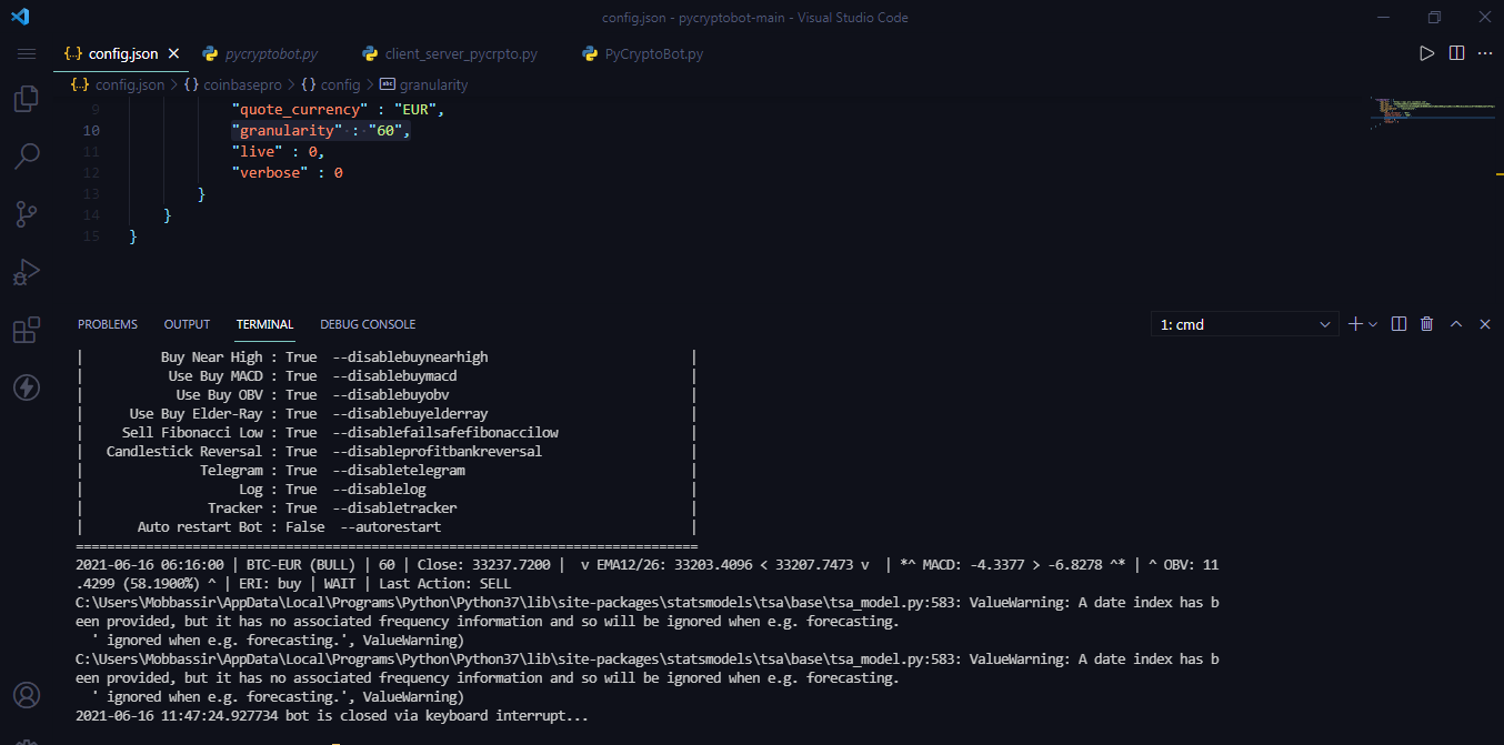 ValueWarning: A date index has been provided, but it has no associated frequency information and ...