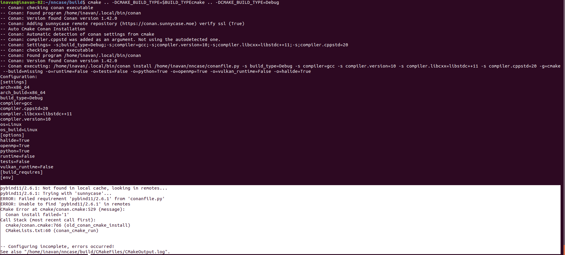 CMake Error at cmake/conan.cmake:73 while building nncase from source · Issue #540 · kendryte ...