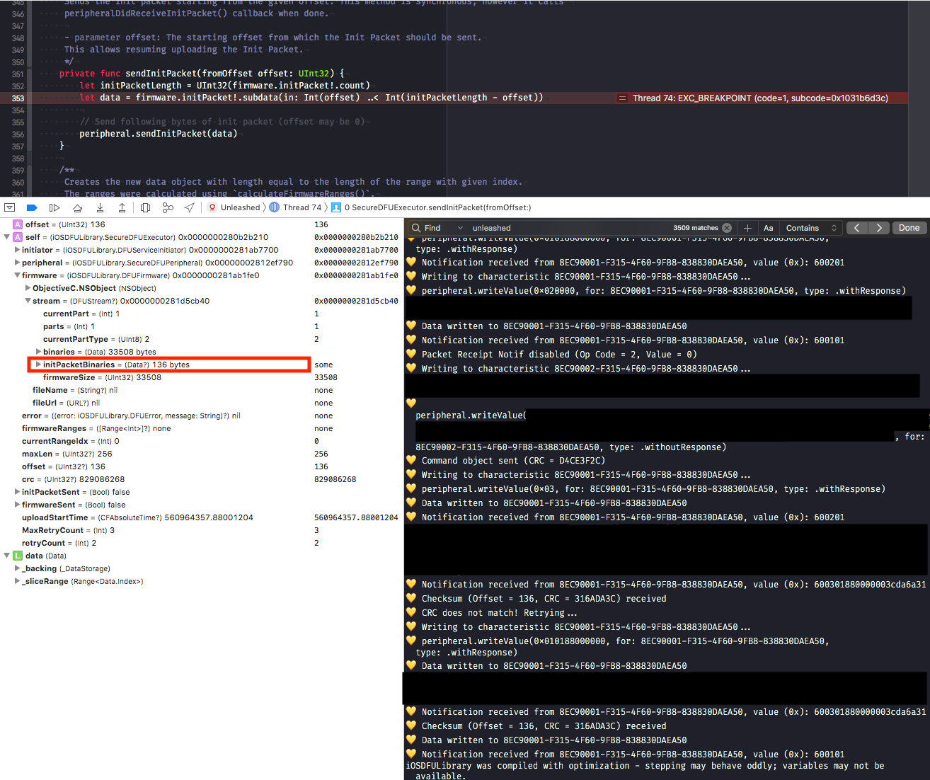 `sendInitPacket(fromOffset:)` caused a crash · Issue #238 · NordicSemiconductor/IOS-DFU-Library ...