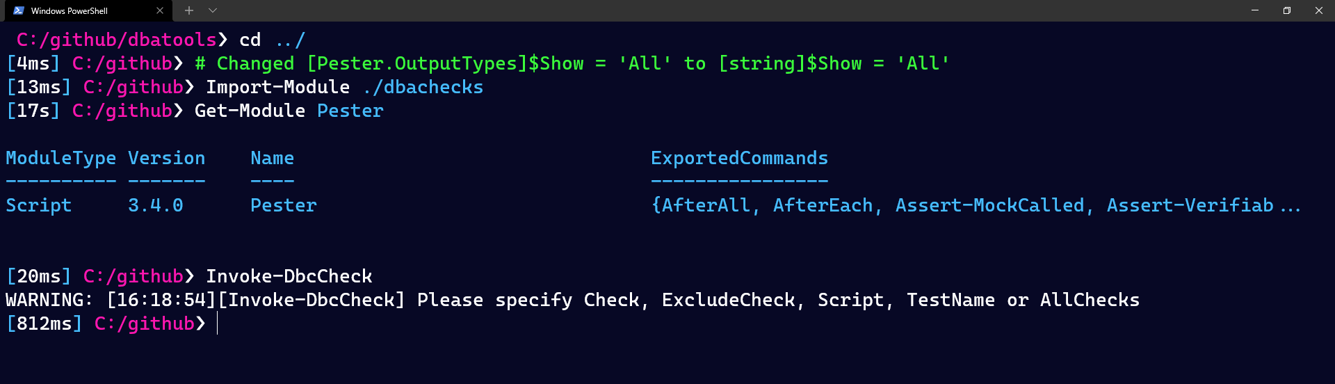 Unable to find type [Pester.OutputTypes] · Issue #798 · dataplat/dbachecks · GitHub
