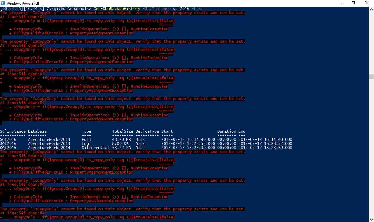 Get Dbabackuphistory Sqlinstance Sql2016 Last Is Weird · Issue 1715 · Dataplatdbatools · Github