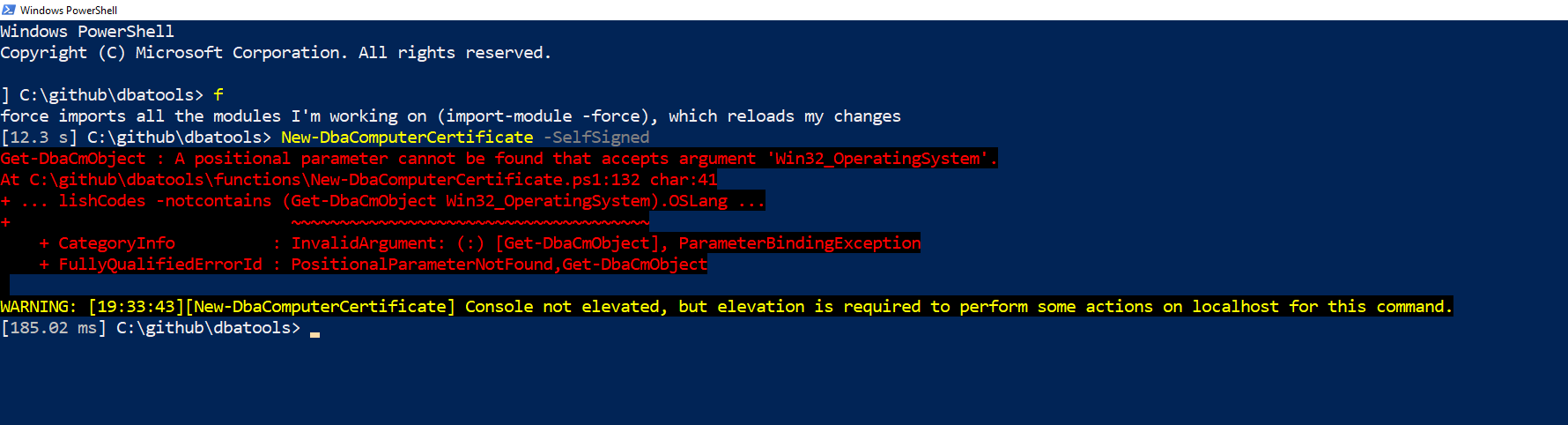 [bug] New Dbacomputercertificate Selfsigned Throws Error · Issue 5637 · Dataplat Dbatools · Github