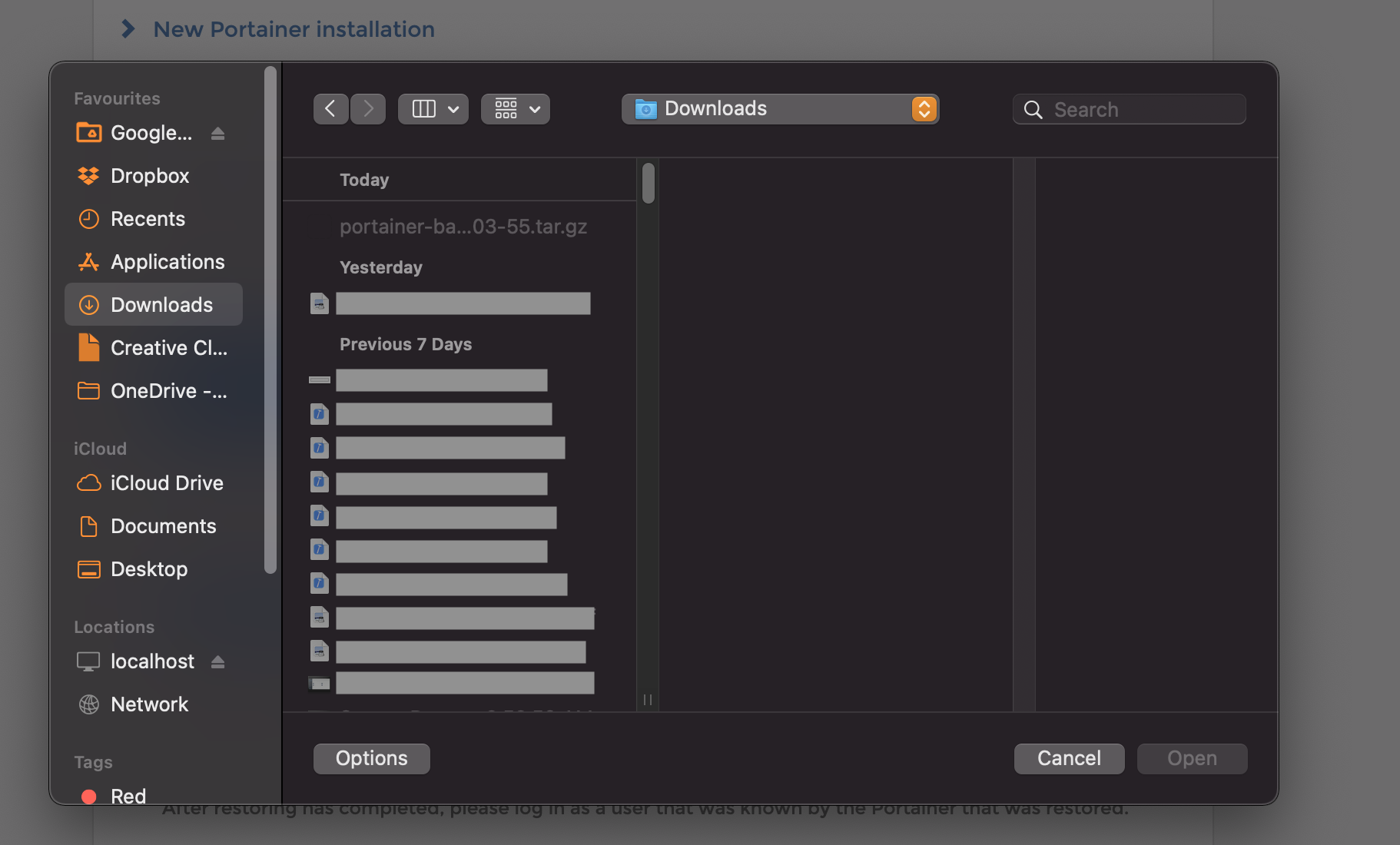 Upload backup file - not able to select any files to upload. · Issue #5357 · portainer/portainer ...