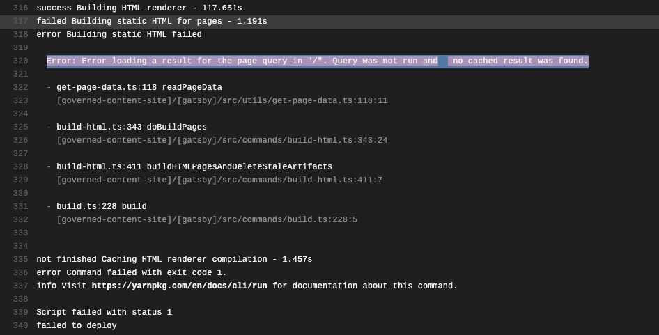 Error loading a result for the page query in "/". Query was not run and ...