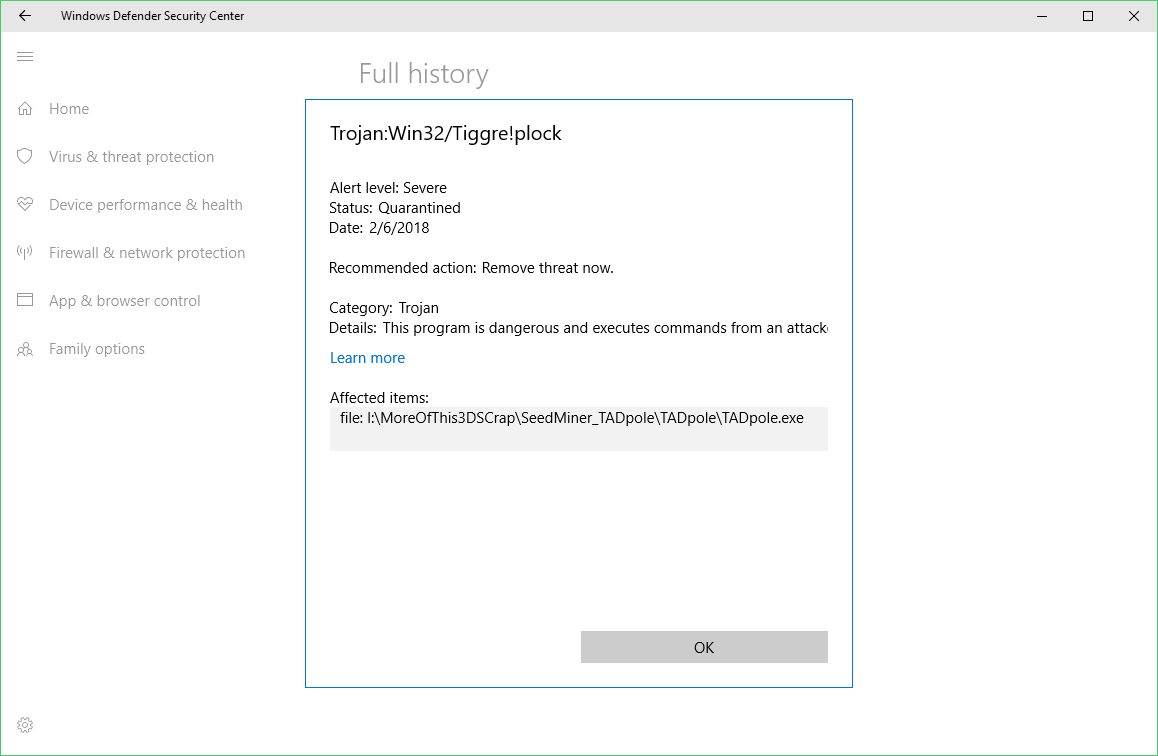 seedminer_launcher.exe Triggering Virus Detection from Windows Defender ...