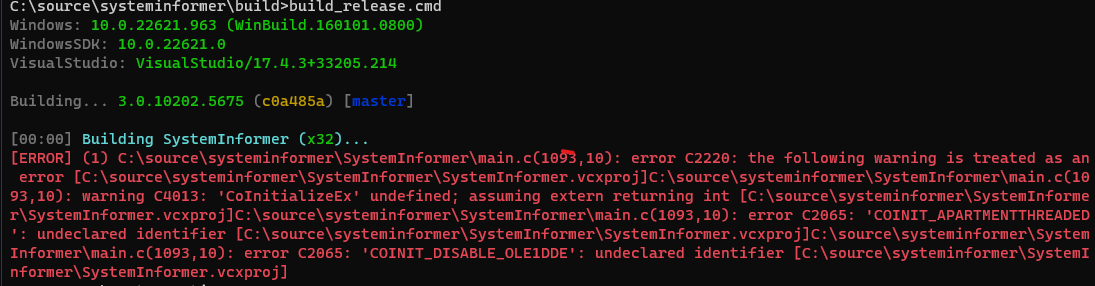 Fail to build code from master branch · Issue #1542 · winsiderss/systeminformer · GitHub