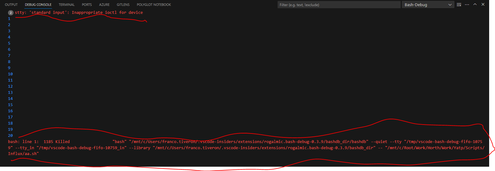 Errors when debugging a bash script · Issue #193866 · microsoft/vscode · GitHub