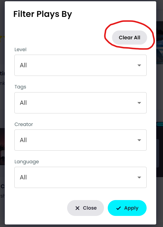 [feature Request] Add A Separate Clear All Filters Button · Issue 551 · Reactplay React Play
