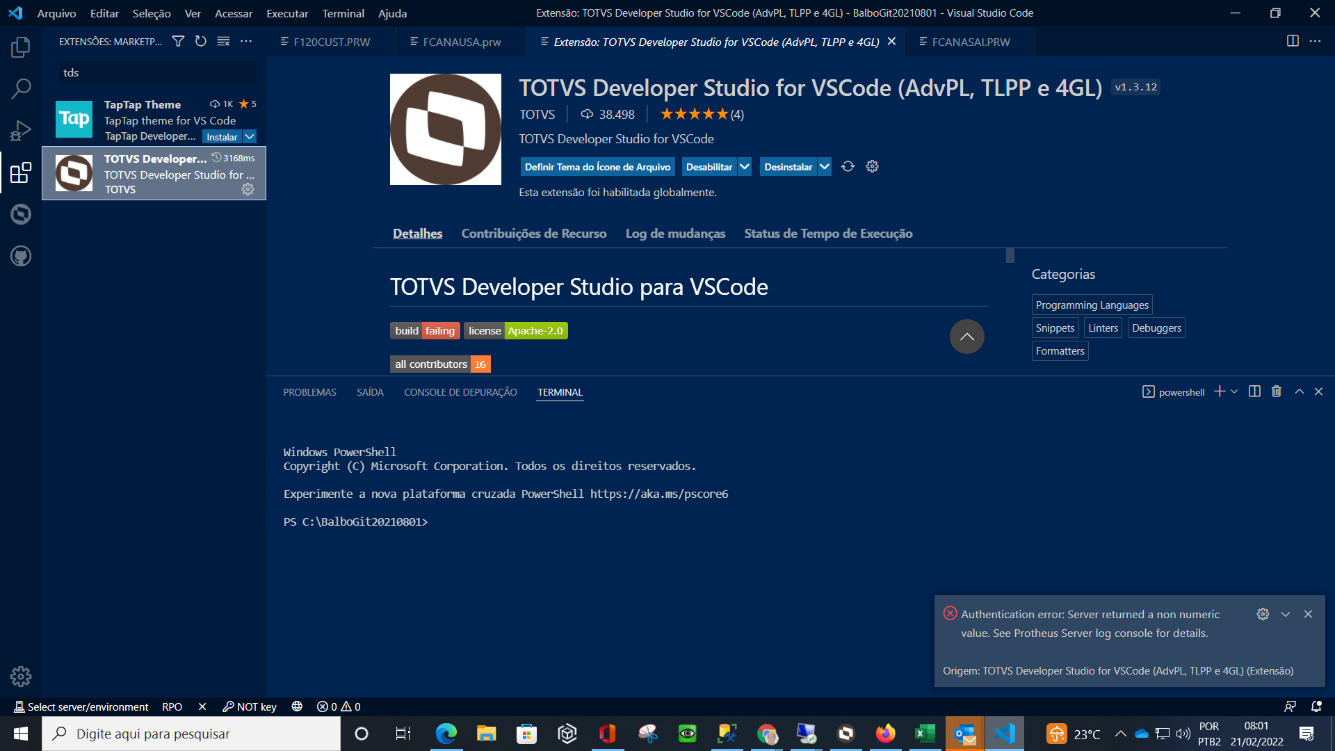 Connect TOTVS - Build 7.00.210324P · Issue #812 · totvs/tds-vscode · GitHub