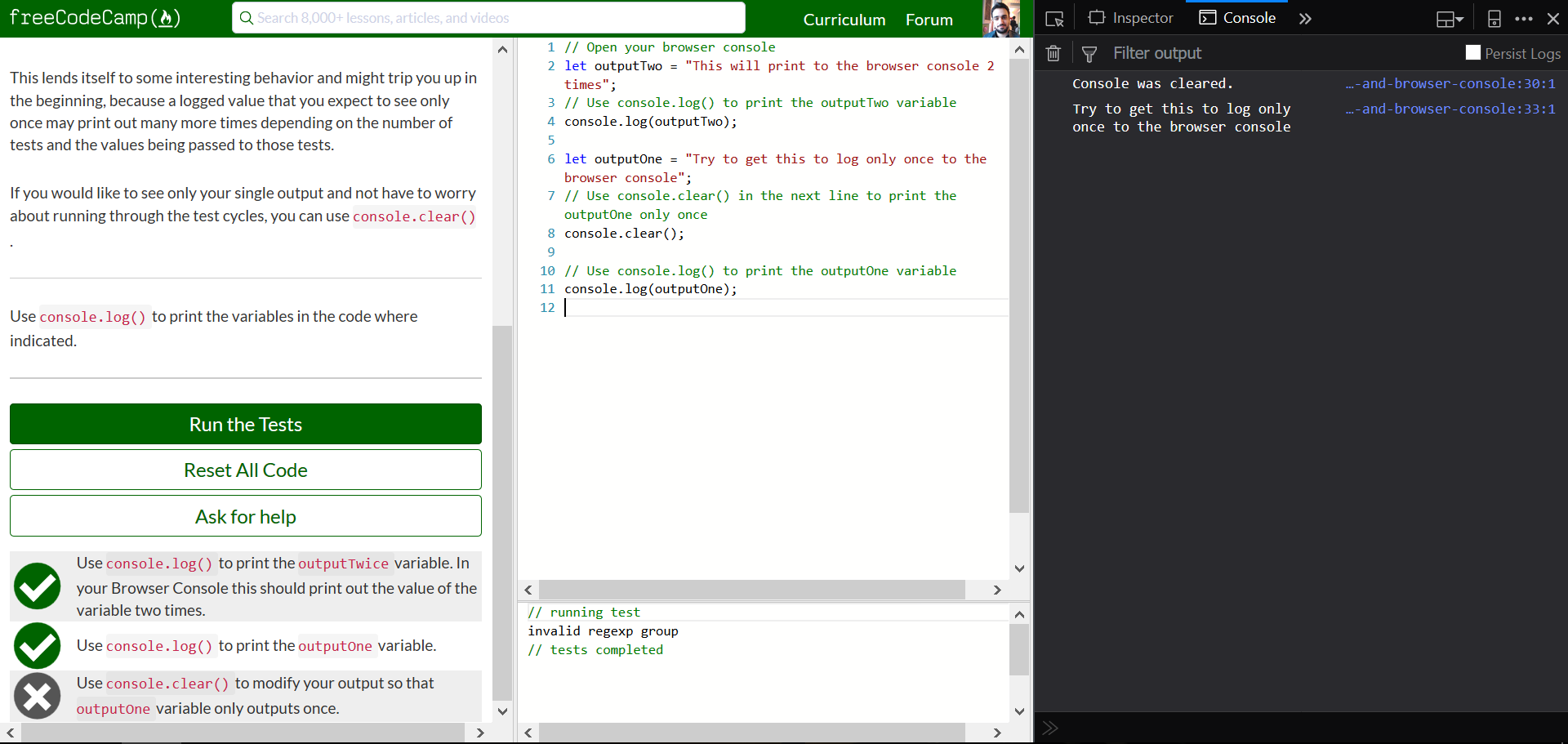 Debugging - Understanding the Differences between the freeCodeCamp and Browser Console / Firefox ...
