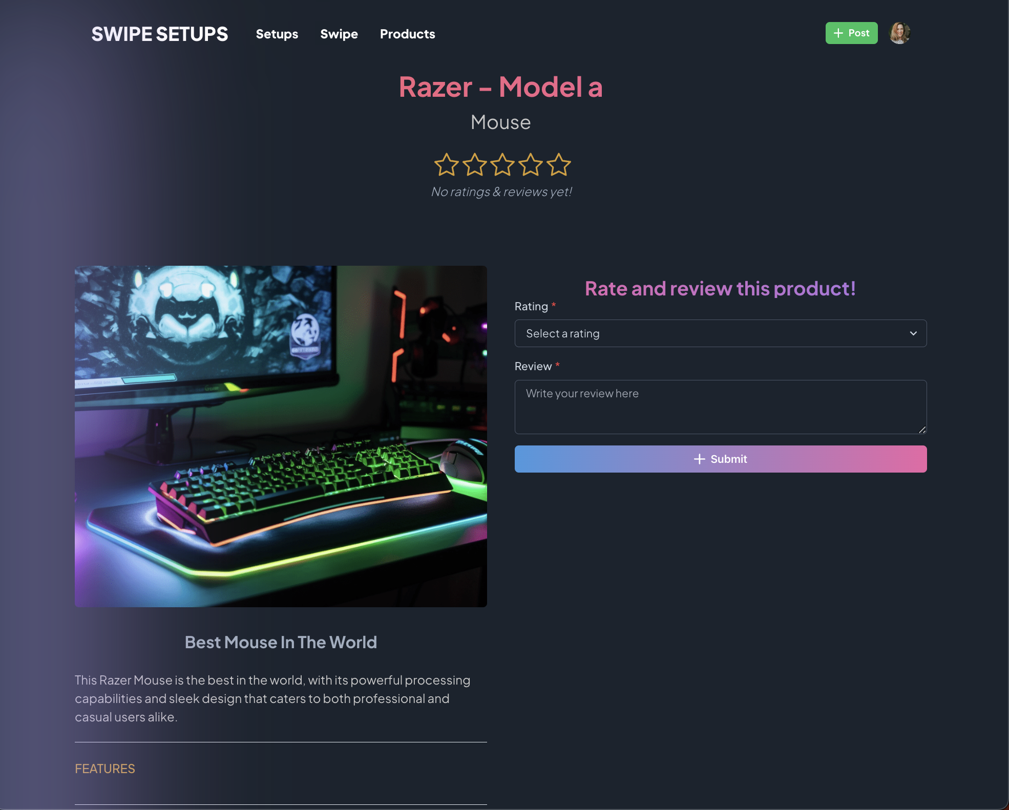 complete individual Product page frontend mvp · Issue #97 · bitcraft3r/swipe-setups · GitHub