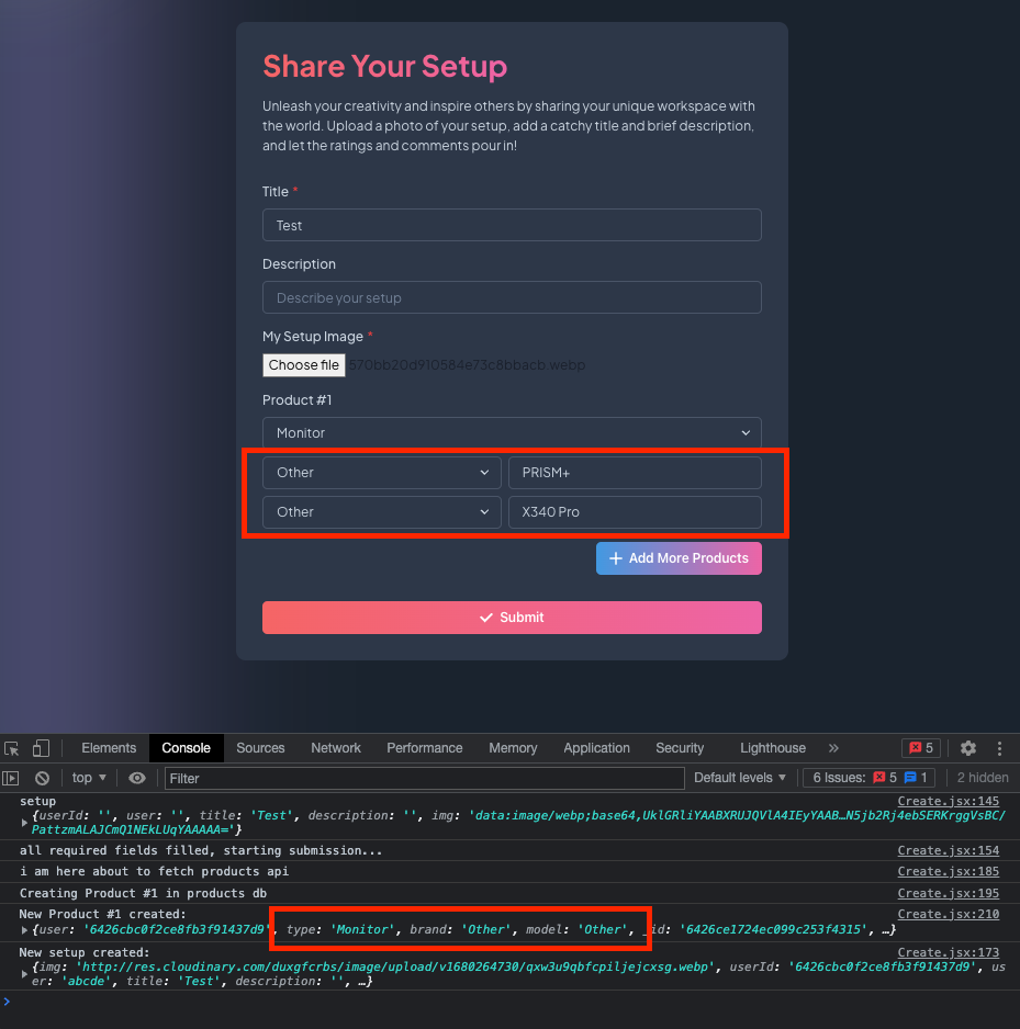 Setup page: if 'Other' product field is selected, send the text input instead of 'Other' · Issue ...