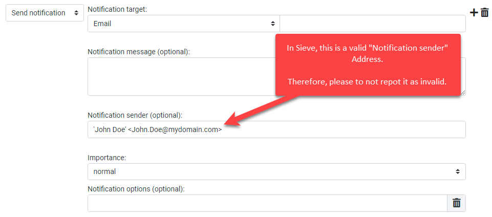 Sieve Filter Editor: notify, element `:from`: please accept this kind of E-Mail: `'John Doe ...