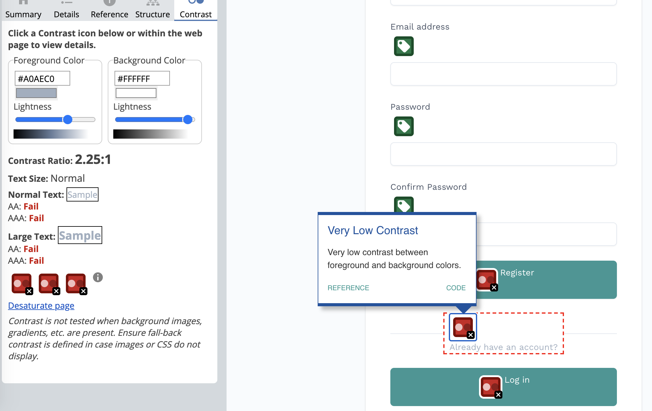 The 'Already have an account?' text on /register doesn't meet accessibility (WCAG 2.0 AA ...