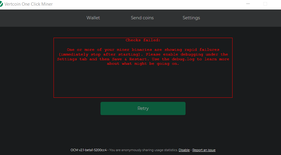 Error message during starting Vertocoin OCM · Issue #303 · vertcoin-project/one-click-miner ...