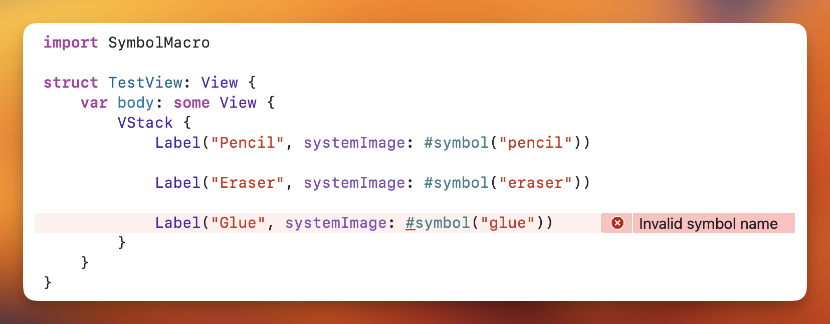 GitHub - Finnvoor/SymbolMacro: Compile-time checked SF Symbol names using Swift Macros