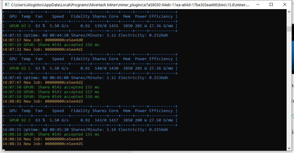 Nicehash Miner 3.0.6.5 GMiner v2.51 Ν/Α information regarding power and ...