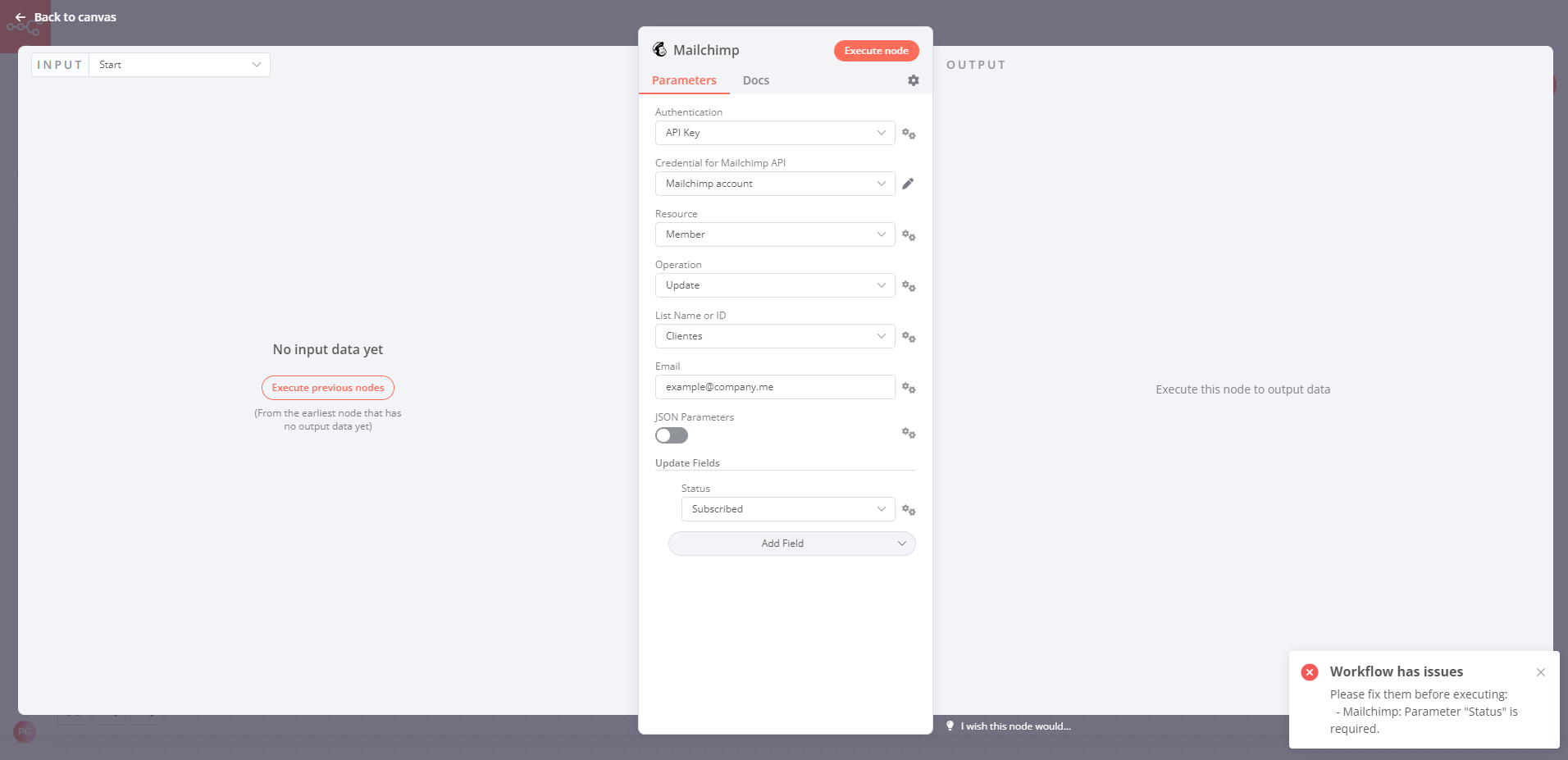 [Mailchimp] Parameter "Status" is required · Issue #3615 · n8n-io/n8n · GitHub