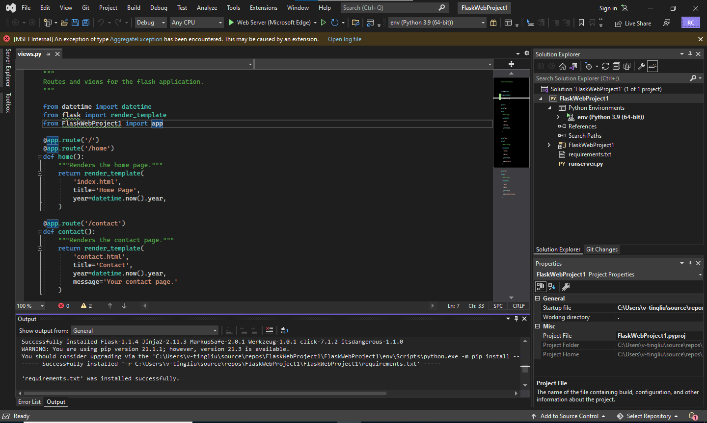 [MSFT Internal] An exception of type AggregateException has been encountered. · Issue #6754 ...