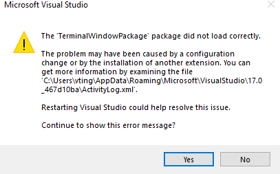 Live Share: The 'TerminalWindowPackage' package did not load correctly. · Issue #6966 ...